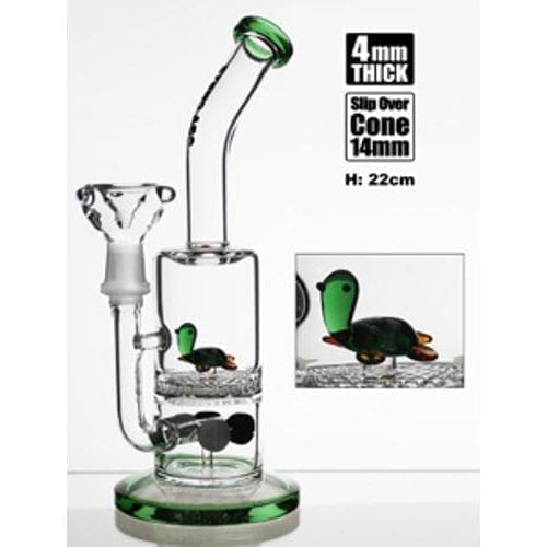 Stone-Age Turtle Perc Green Pyrex Glass And Cone Piece